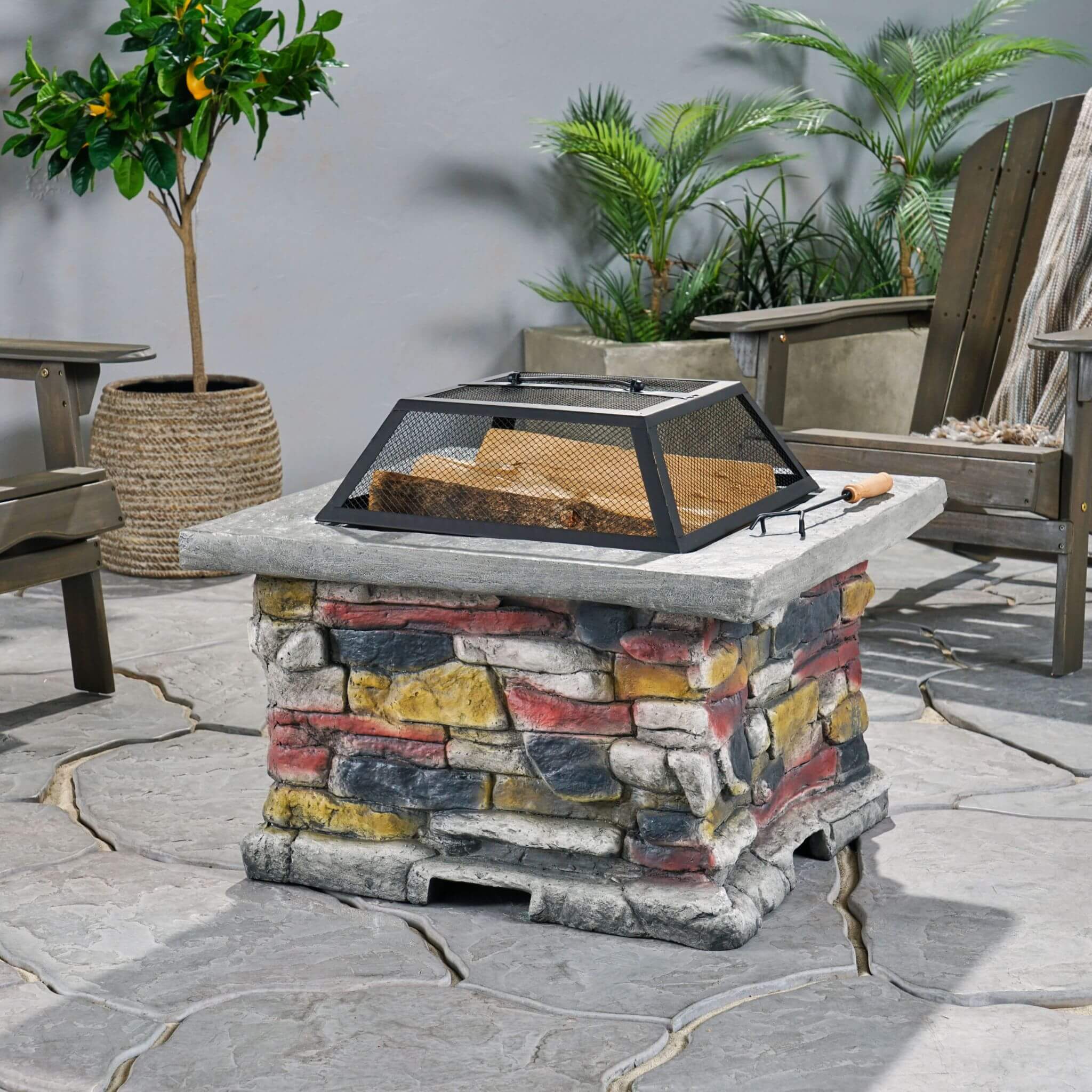 28" Premium Outdoor Wood Burning Magnesium Oxide Fire Pit With Lid (SA ...
