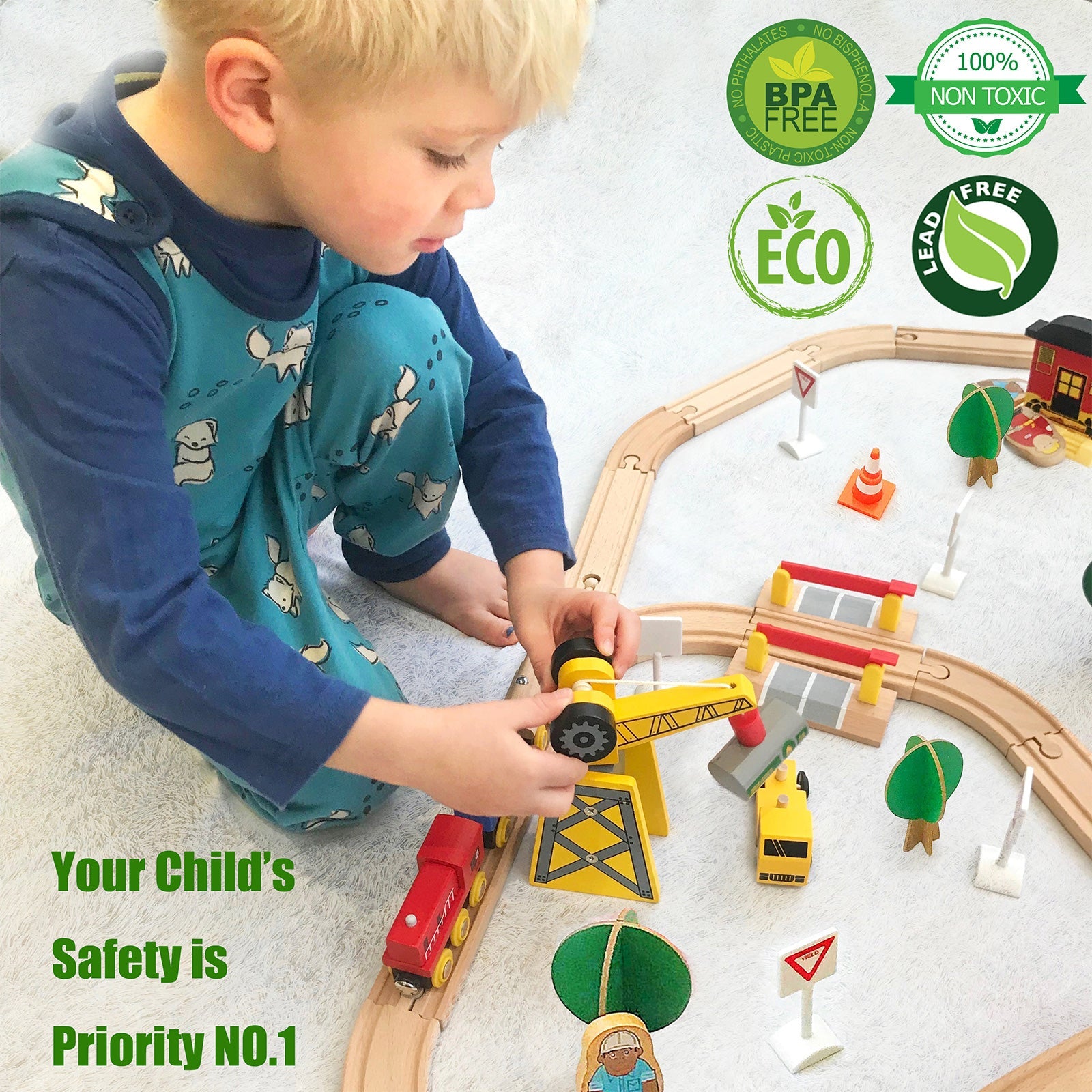 Tiny Land® Wooden Track Trains 55 Pcs – Yard Sanctuary