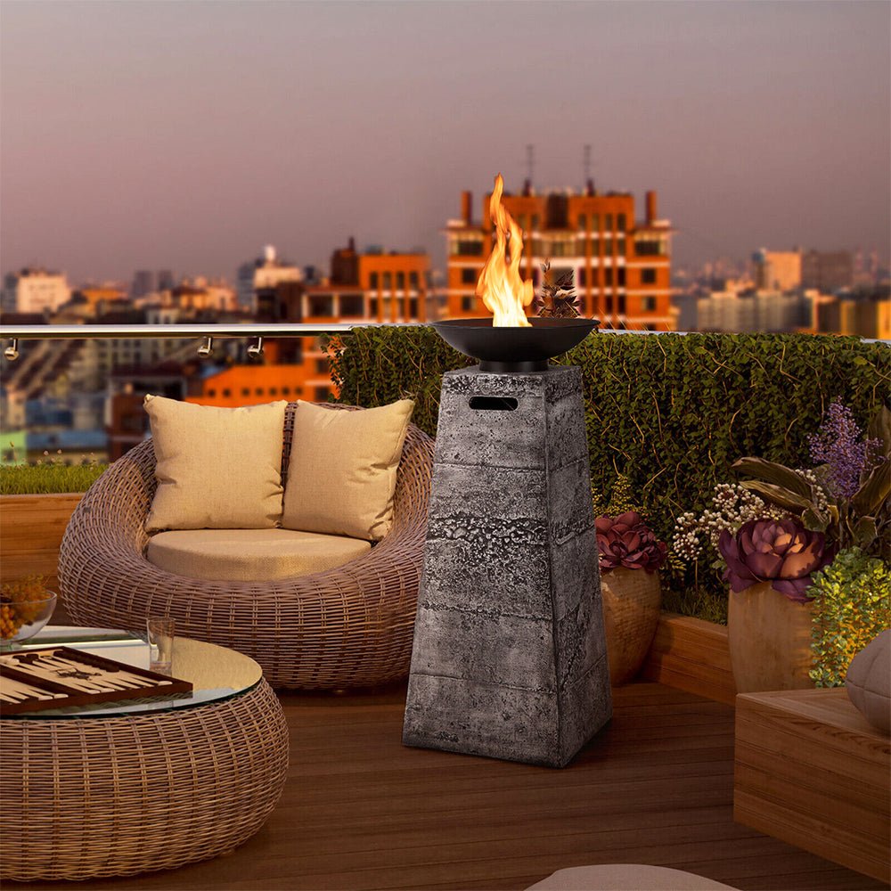 48" Large Outdoor Propane Fire Bowl Column With Cover & Lava Rocks (96 ...
