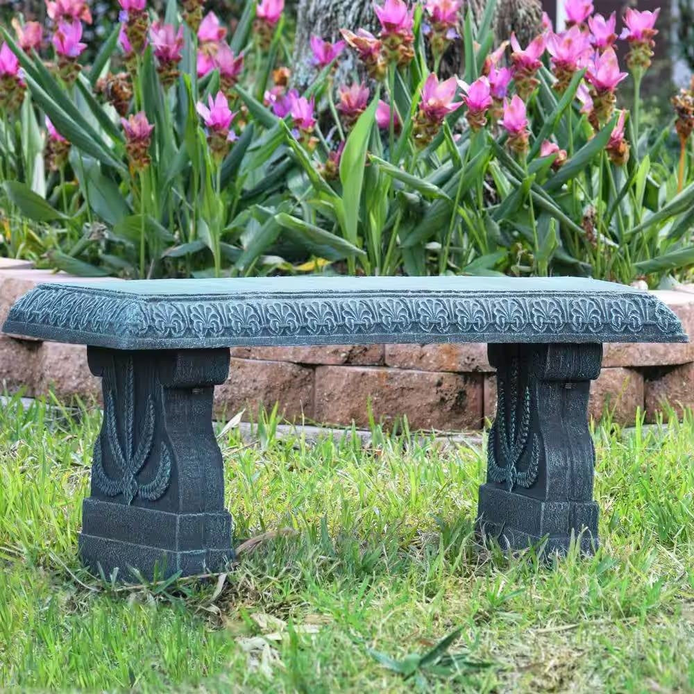 Black Fiber-Clay Resin Outdoor Garden Bench in Stone Finish – Yard ...